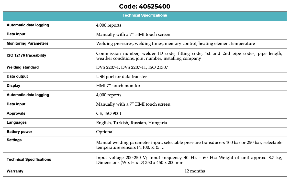 DATA LOGGER FOR HDPE PIPE BUTT WELDING MACHINE – Geofittings
